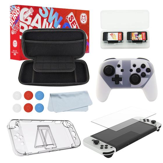 Kit Acessórios Nintendo Switch Oled 12 em 1 - Case Capa Película Grips ...