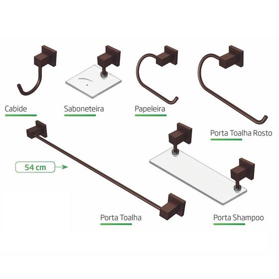 Kit Acessórios Para Banheiro Corten 6 Peças Square Luxo - REAL ...