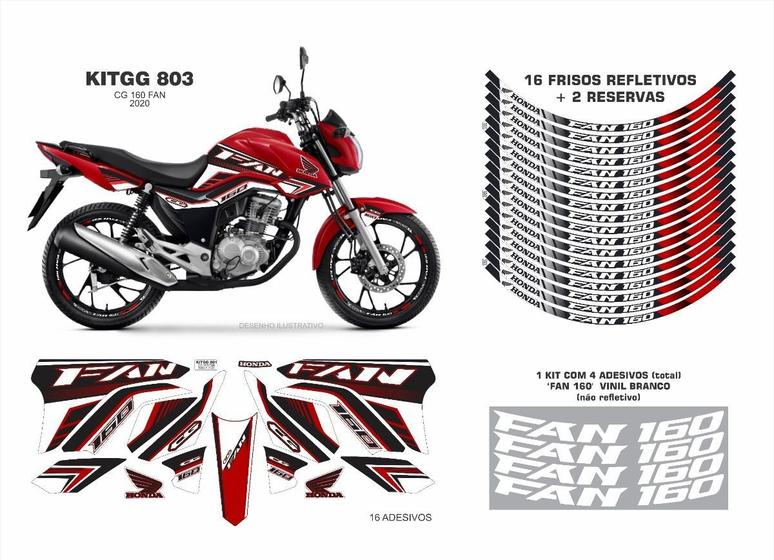 Kit Adesivos Refletivo Faixa Ploter Honda CG Fan 160 Cores - Resitank - Adesivo para Moto ...