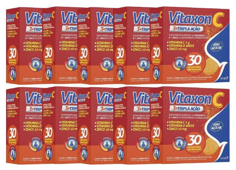 Kit Airela Vitaxon C 3+ Tripla Ação Sabor Laranja Com 10 Unidades De 30 ...