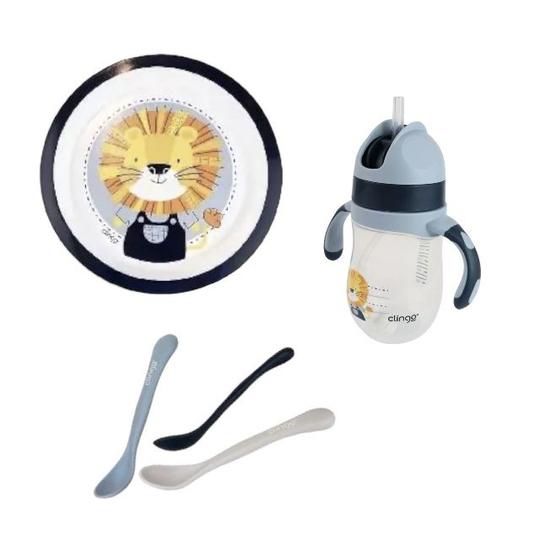Kit alimentação refeição prato raso + copo com canudo + 3 colheres ...