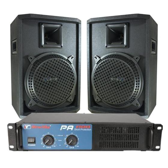 Kit Amplificador PA 600-300w Rms+2 Caixas Passiva 200w Rms - New Vox ...