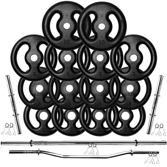 Kit Anilhas Ferro 60kg + Barras 40cm + Barra 120cm + Barra W - SEPO ...