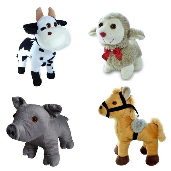 Kit Animais de Pelúcia Ovelhinha + Cavalo + Porquinho + Vaquinha ...