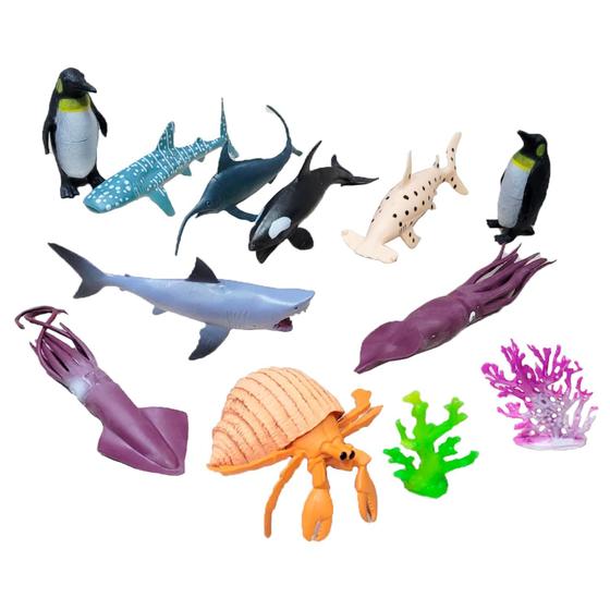Kit Animais do Mar Peixes do Oceano 12 Peças Tubarão Baleia - Waiphoon ...