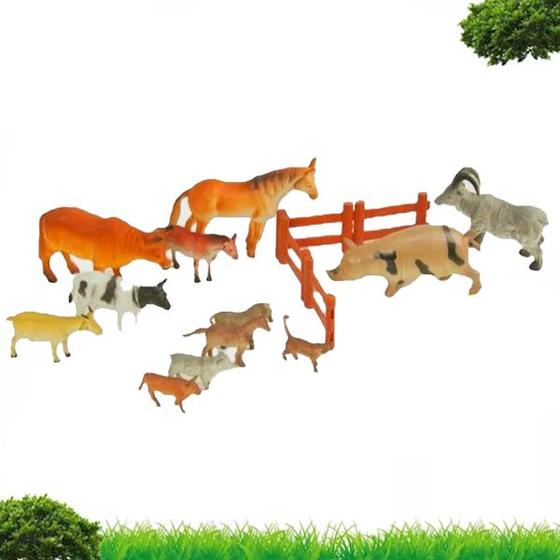 Kit Animais Fazenda Brinquedo Criança Decoração 19 Peças Boi Vaca Porco ...