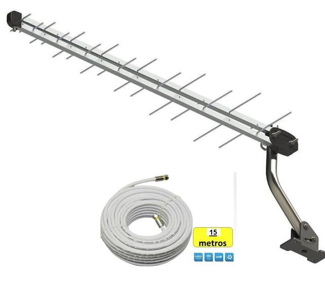 Kit Antena de TV Digital Externa 38 Elementos 16 Dbi HDTV UHF C/ Mastro ...
