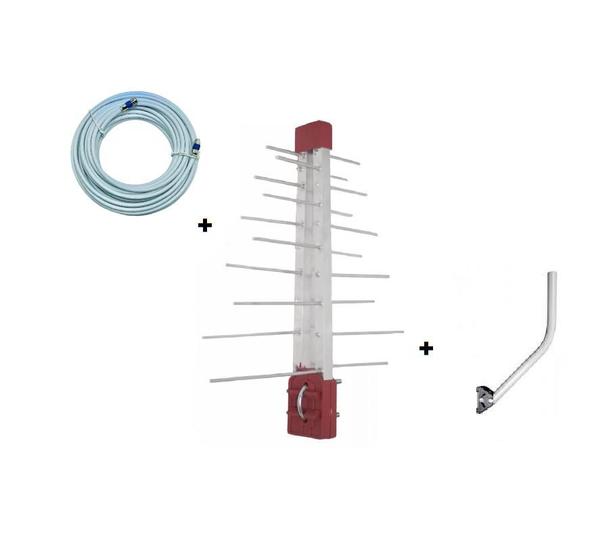 Kit Antena Externa Digital UHF HD 20 Elementos + 20MT Cabo + Suporte ...