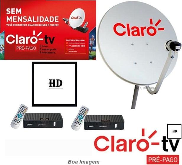 Kit Antena Parabólica 60cm Claro Tv Pré-Pago com 2 Receptores Digital ...