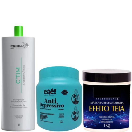 Kit Anti Depressivo 1kg + Shampoo 1l E Mascara Efeito Teia 1kg - Eaê ...