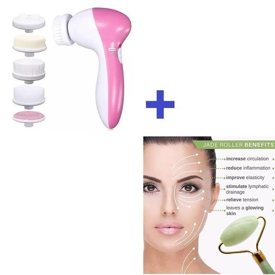 Kit Aparelho Esfoliação Facial Massageador Pedra Jade Anti Estresse E