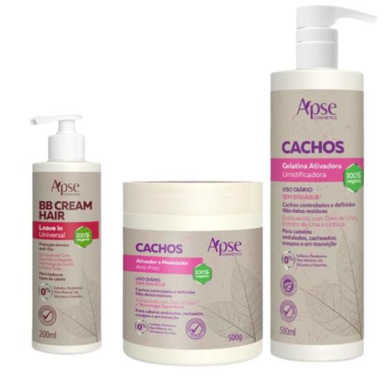 Kit Apse BB Cream 200ml + Ativador Cachos 500g + Gelatina 500ml - Apse Cosmetics - Kit de ...