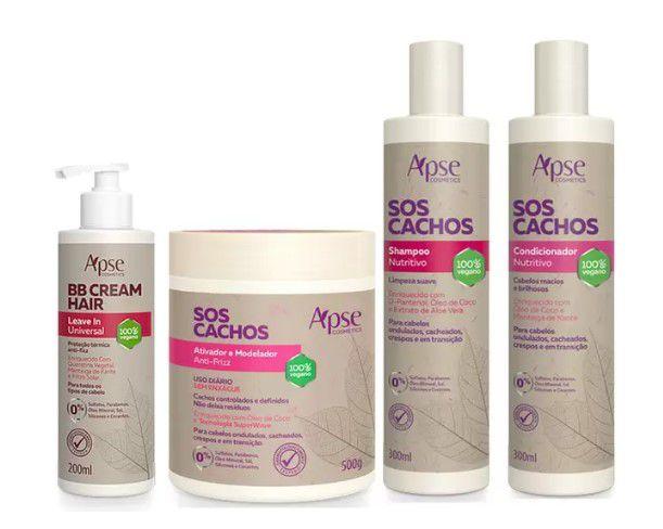 Kit Apse Cachos Shampoo + Condicionador + Ativador + BB Cream Vegano ...