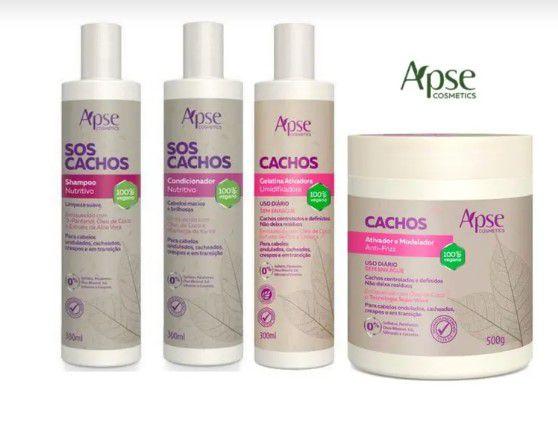 Kit Apse Cachos Shampoo + Condicionador + Gelatina + Ativador Vegano - Apse Cosmetics - Kit de ...