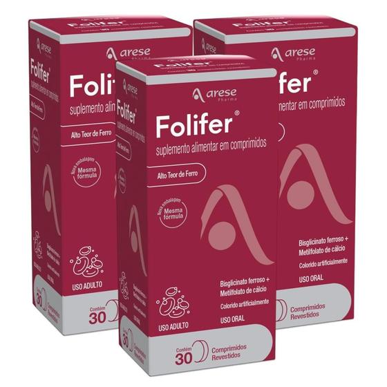 Kit Arese Folifer Com 3 Caixas De 30 Comprimidos Revestidos Cada ...
