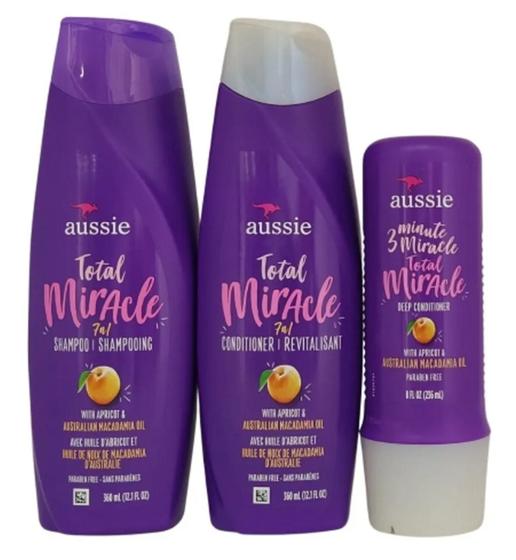 Kit Aussie Total Miracle 7 em 1 shampoo+condicionador+máscara 3 minutos ...