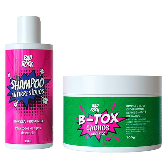 Kit B-TOX Cachos 300g + Shampoo Antirresíduos Bad Rock 300ml - Kit de Tratamento para Cabelos ...