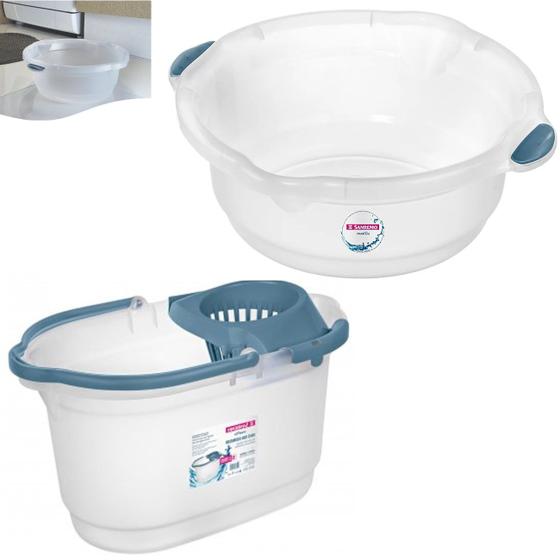 Kit Balde Oval 19 Litros Rodo Esfregão Bacia 14 Litros Limpeza Casa ...