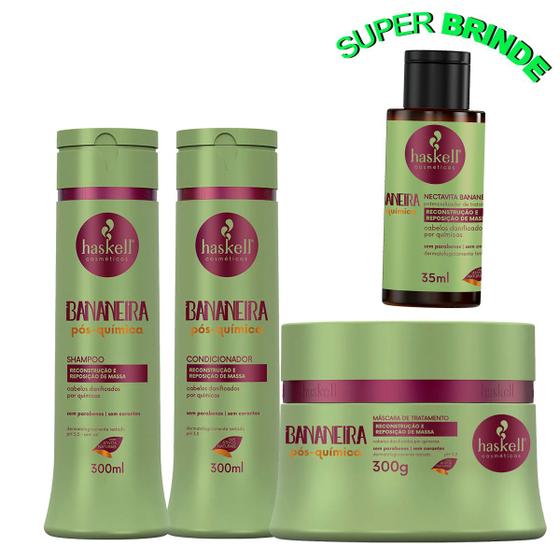 Kit Bananeira Haskell Shampoo Condicionador e Máscara P + Nectavita - Repositor de Massa - Kit ...