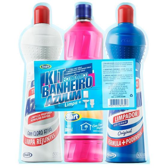 Kit Banheiro AZULIM 3x1 500ml (Desinfetante, Multiuso e Tira Limo ...