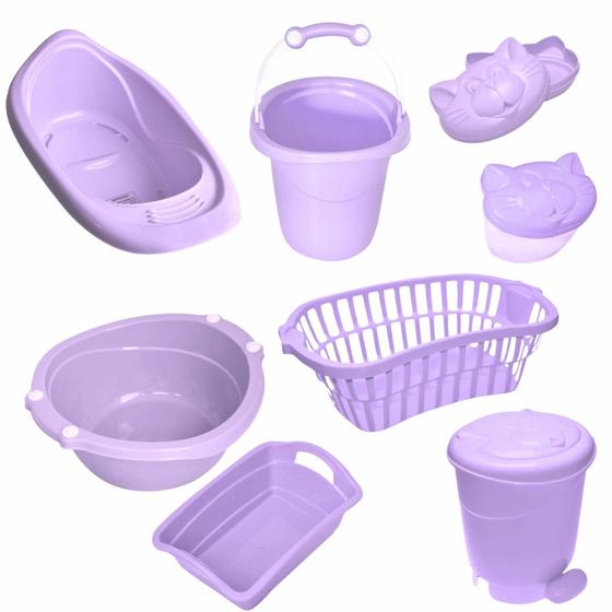 Kit banho bebe 8 peças banheira balde bacia lixeira organizador cesto ...