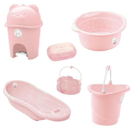 Kit banho bebe adoleta banheira + saboneteira bacia e outros rosa - LET ...