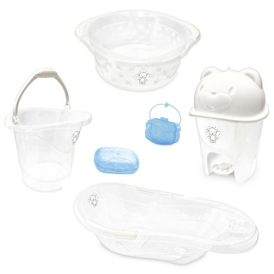 Kit banho bebe adoleta banheira + saboneteira bacia lixeira e outros ...