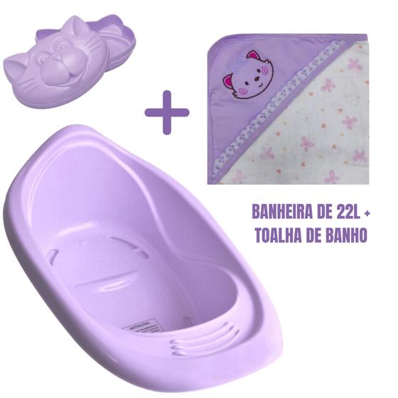Kit banho bebê banheira 22l + toalha fralda com capuz e bordado ...