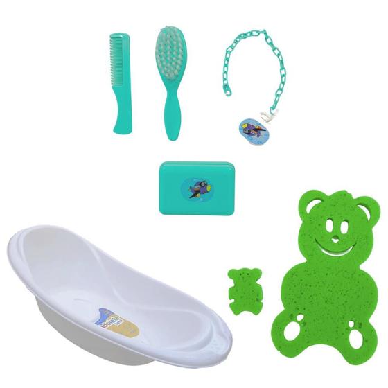 Kit Banho Bebe Banheira Pente Espuma Saboneteira Kit Higiene - Baby ...