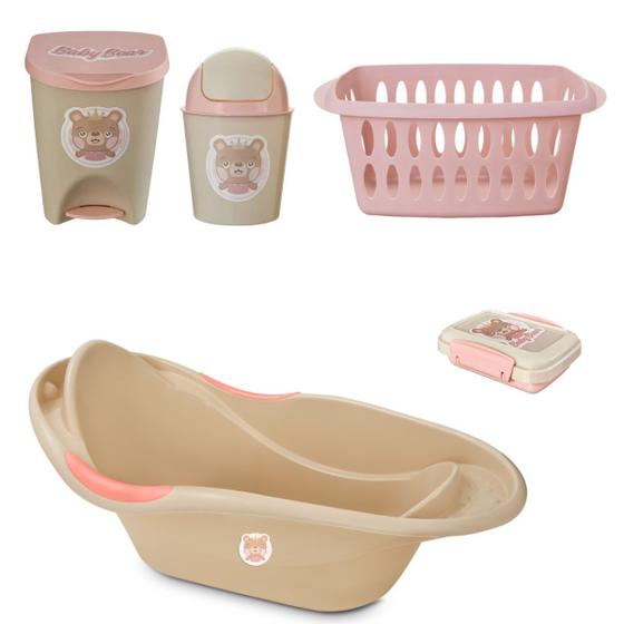 Kit Banho Bebê Banheira Saboneteira Lixeiras E Cesto Roupas - Usual ...