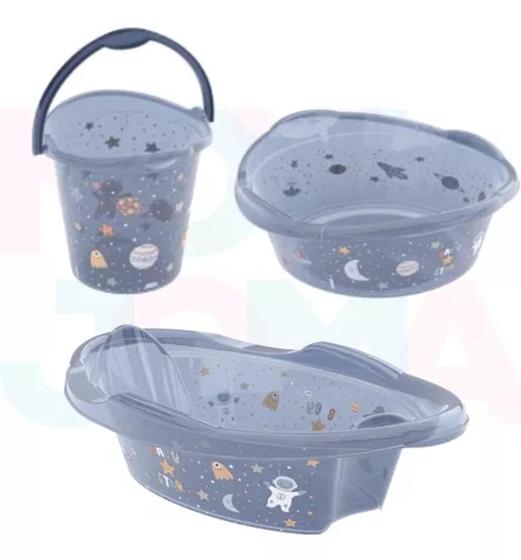 Kit Banho Do Bebe Balde,Bacia E Banheira Astronauta Plasutil - Banheira ...
