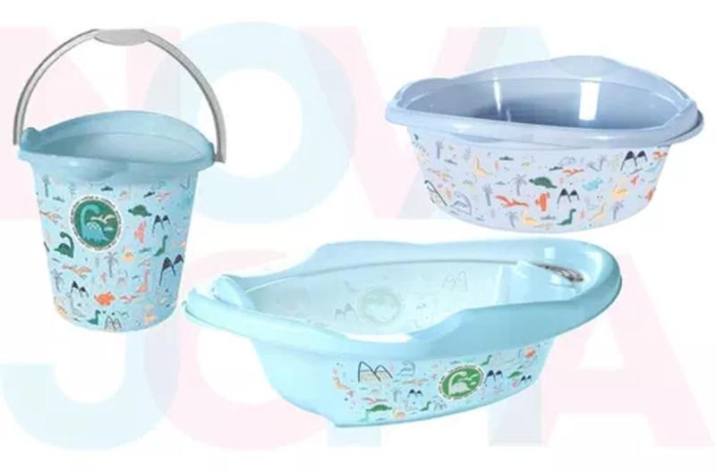 Kit Banho Do Bebe Balde,bacia E Banheira Dinossauro Plasutil - Banheira ...