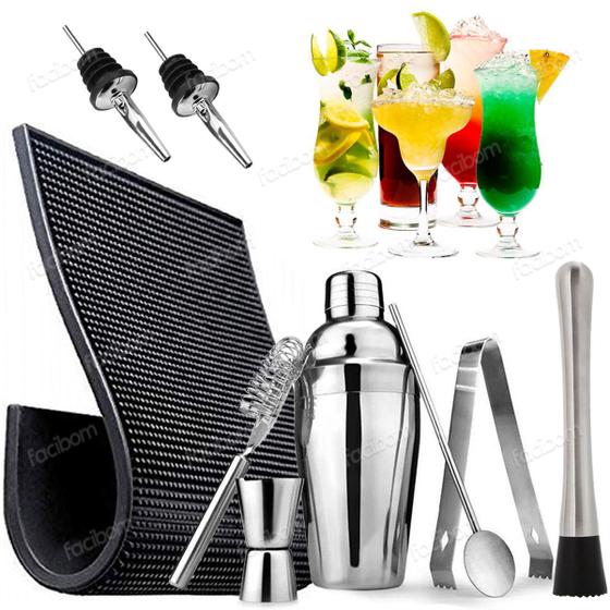 Kit Barman Completo Tapete de Silicone Coqueteleira Bico Dosador ...