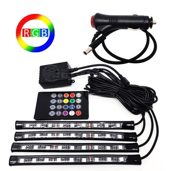 Kit Barra De LED Iluminação RGB Para Carro Com Controle E Sensor ...