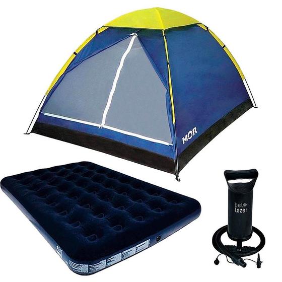 Kit Barraca para Camping Até 4 Pessoas + Colchão Inflável Casal + Bomba ...