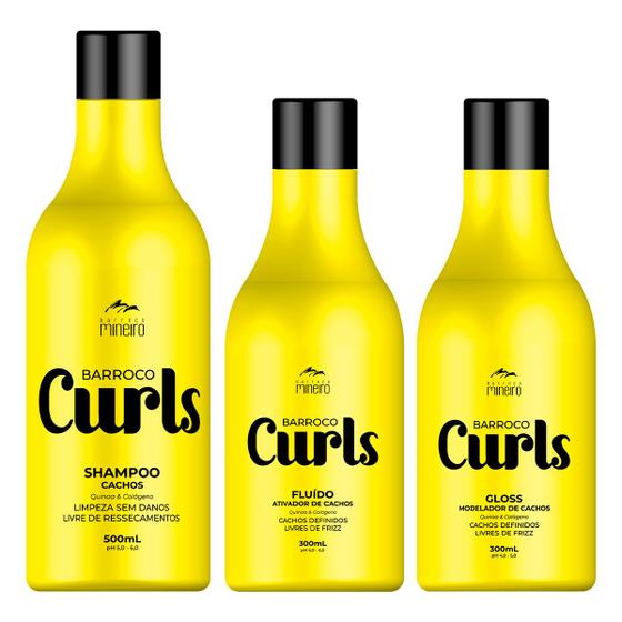 Kit Barroco Mineiro Curls Shampoo + Gloss Modelador + Fluido - Kit de ...