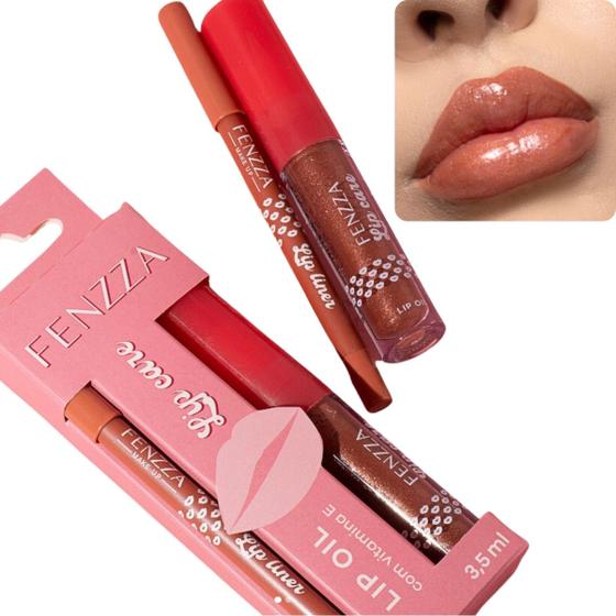 Kit Batom Gloss Lip Oil + Contorno Labial Fenzza Cores - Fenzza Make UP ...