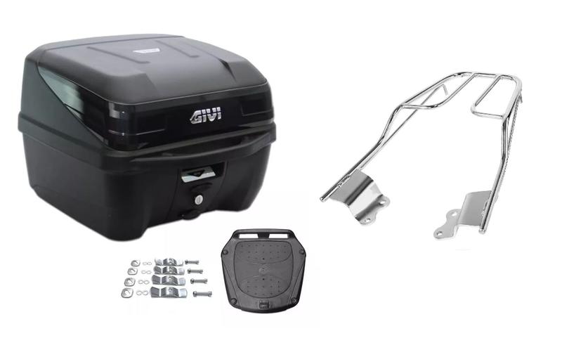 KIT BAÚ GIVI MOTO TRAFFIC III 33L + BAGAGEIRO CROMADO Fazer Factor 150 2015 2016 2017 2018 ...