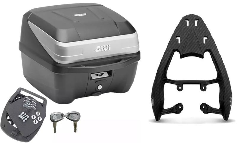 Kit baú moto 33l monolock traffic iii-t33nbr + bagageiro scam grelha fan start titan 125 150 160 ...