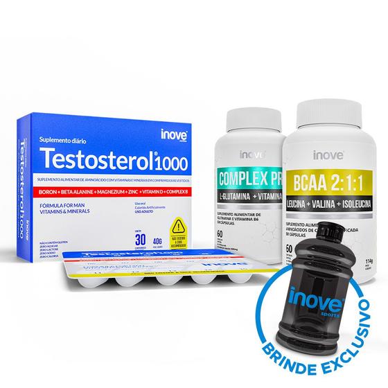 Kit BCAA 2:1:1 + Testosterol 1000 + Antioxidante Complex Pró Inove ...