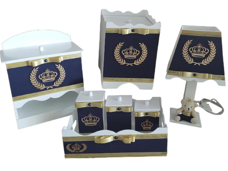 Kit Bebe Mdf Decorado Coroa Ramo Branco Com Tecido Azul Luxo - Bia Baby ...