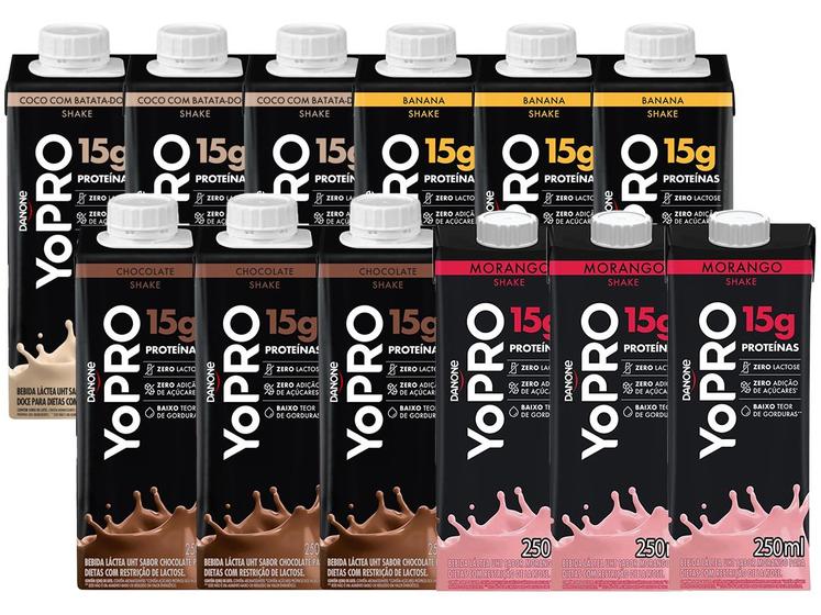 Kit Bebida Láctea UHT com 15g de Proteínas YoPRO - Zero Açúcar 250ml 12 ...
