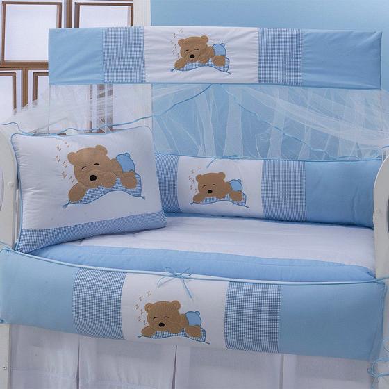 Kit Berço Bebê Urso Azul 100% Algodão 8 Peças - Nicoli Ferri - Kits ...