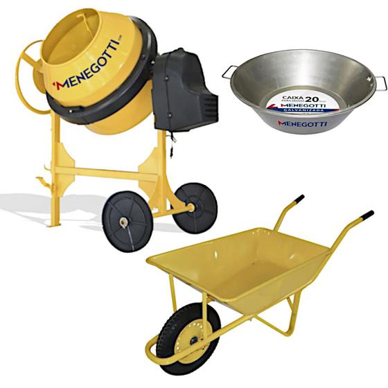 Kit Betoneira PRIME 150L Mono 1/2CV + Carrinho de Mão + Caixa MENEGOTTI ...
