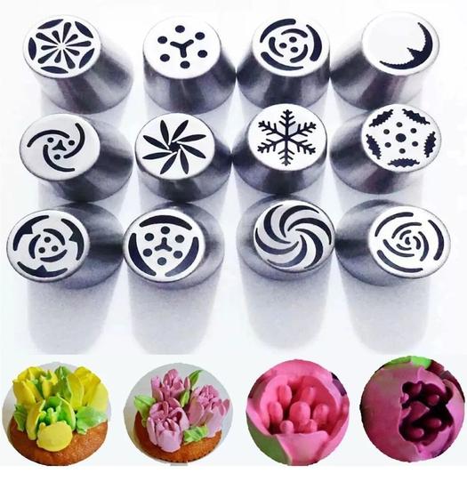 Kit Bico Russo Inox Confeitar Bolo Doces Cupcake Flores 12 UNIDADES ...