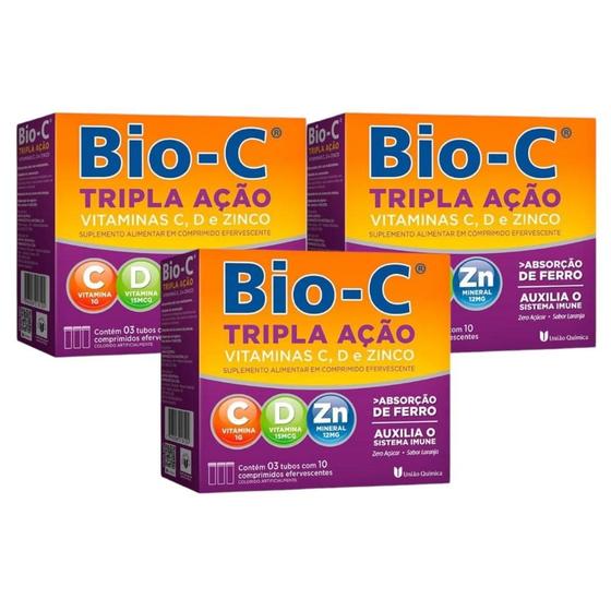 Kit Bio-C Tripla Ação Sabor Laranja 3 Caixas 10 Comprimidos - UNIAO ...