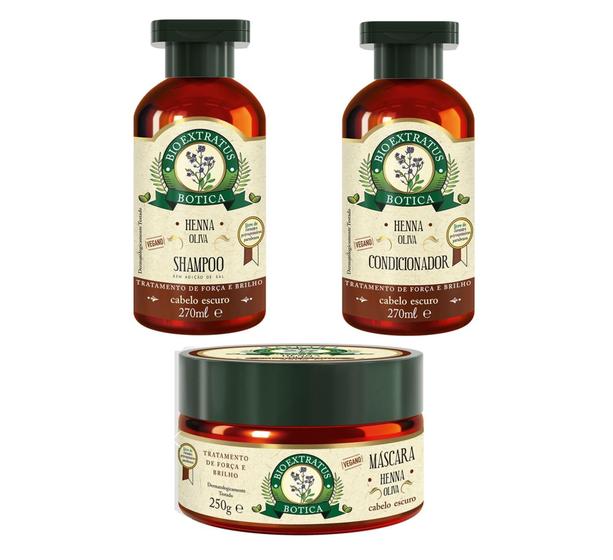 Kit Bio Extratus Botica Henna TRIO (Shampoo/Condicionador/Máscara) Para ...
