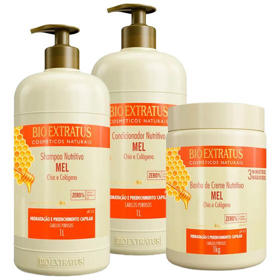 Kit Bio Extratus Mel Nutritivo Shampoo Condicionador 1L Máscara 1Kg ...