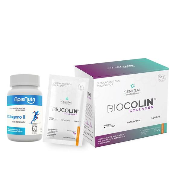 Kit Biocolin Collagen 210g - Central Nutrition + Colágeno Tipo 2 ...