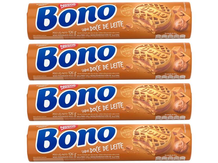 Kit Biscoito Recheado Doce de Leite Bono 126g - 4 Unidades - Biscoito / Bolacha - Magazine Luiza